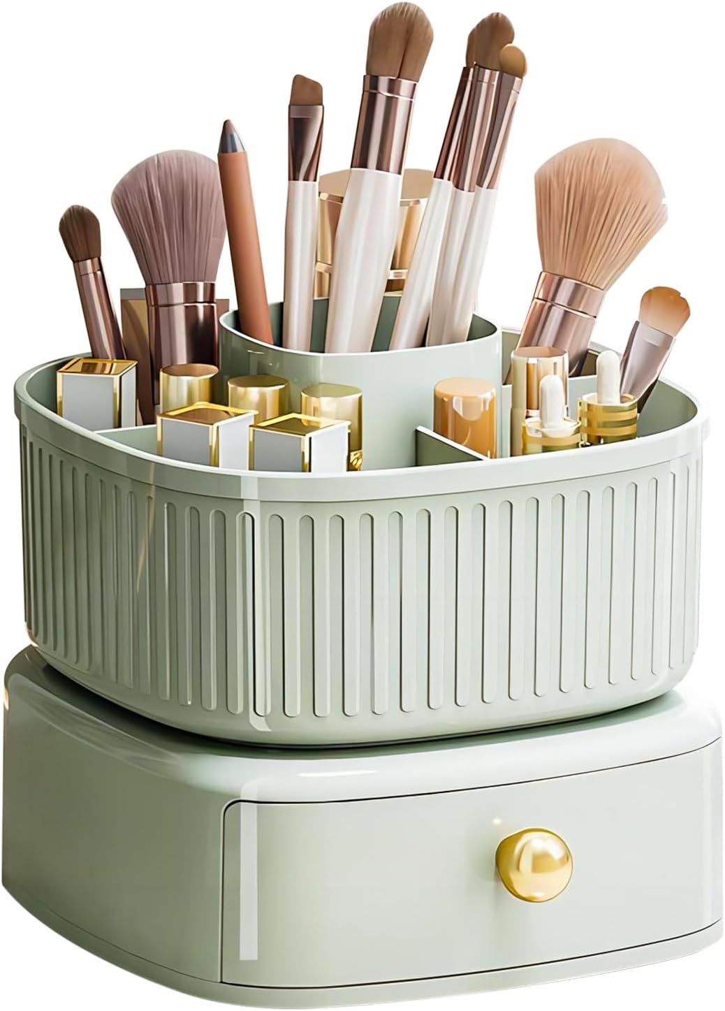 Buy Stackable Makeup Organizer with 360° Rotation and Drawers - Green ...