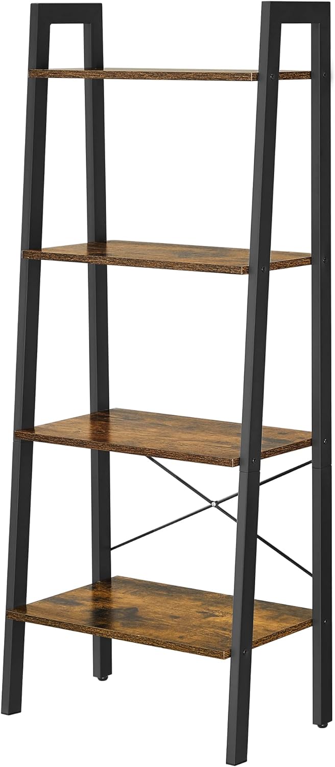 Buy Vintage Black Ladder Shelf 4-Tier Bookcase for Living Room, Bedroom ...