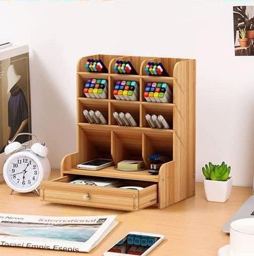 Buy Wooden Desk Organizer with Drawer and Cell Phone Holder - Home ...