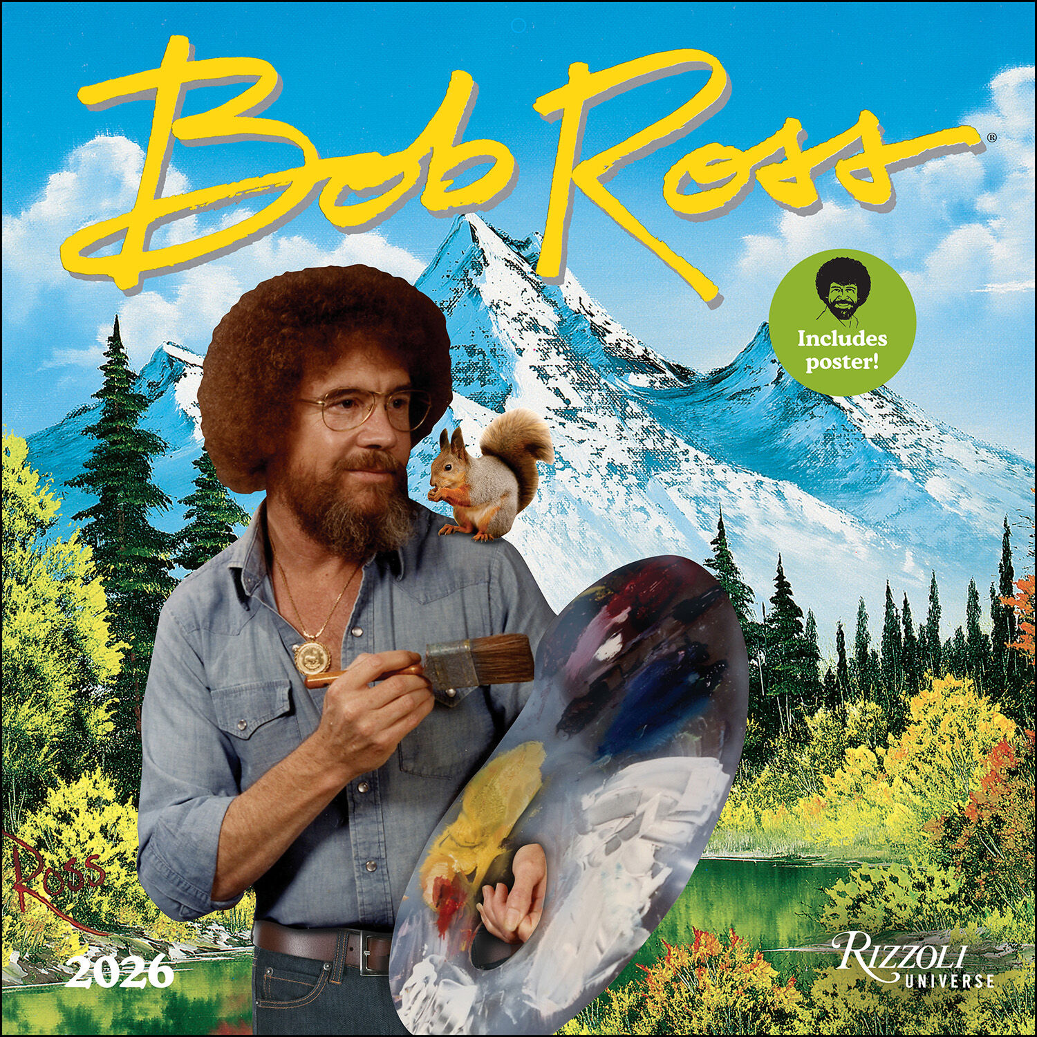 Buy 2026 Calendar Bob Ross with Poster Square Wall, Rizzoli Universe ...