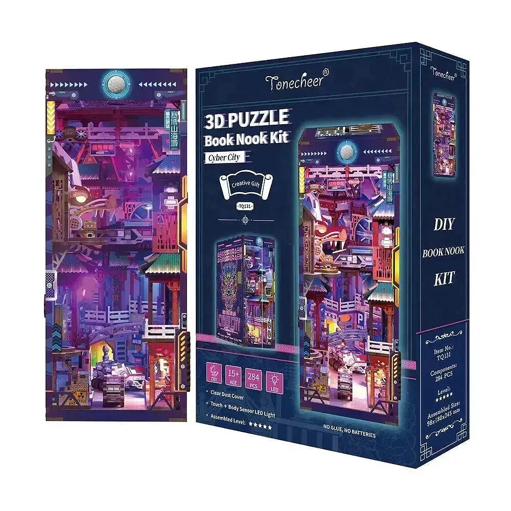 Buy Tonecheer 3D Wooden Puzzle Cyber City Book Nook Kit, Acton TQ131 ...