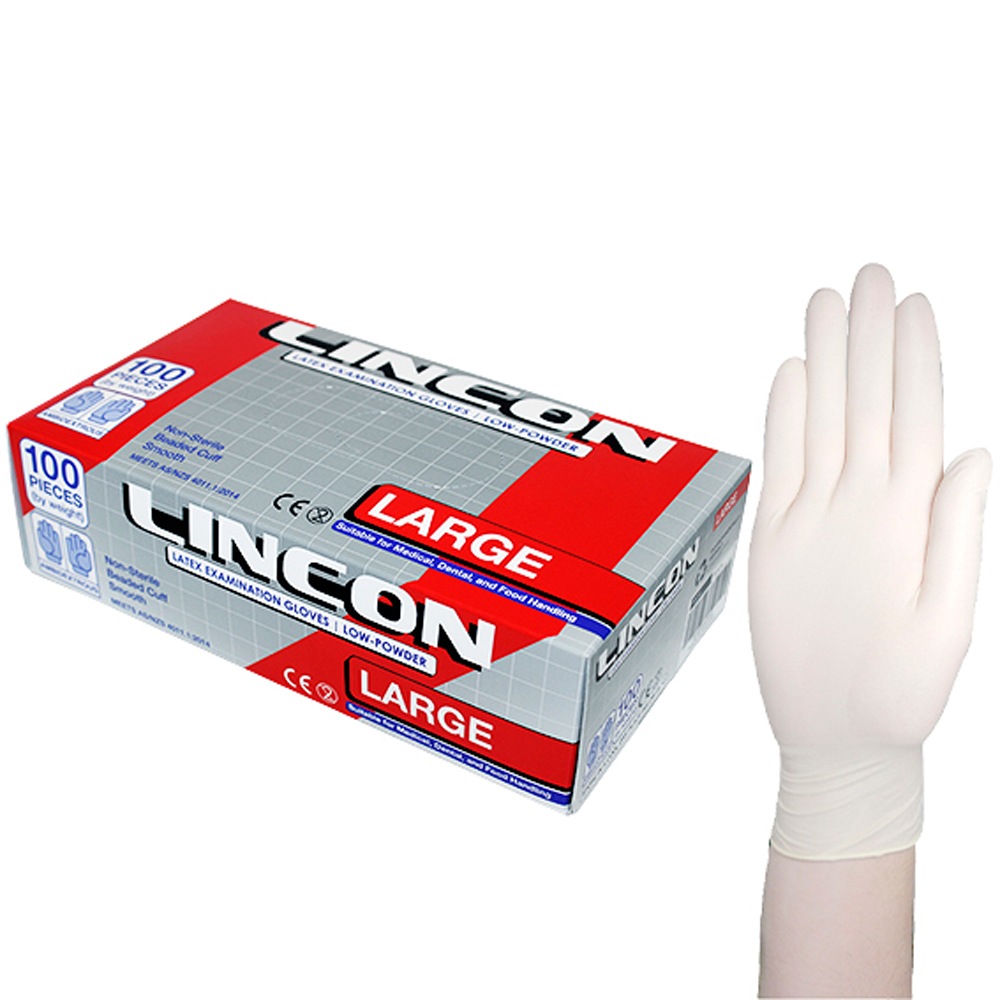 Buy Lincon Latex Low Powder Gloves Large Cream AS/NZ HACCP Grade 100 Box - MyDeal Australia