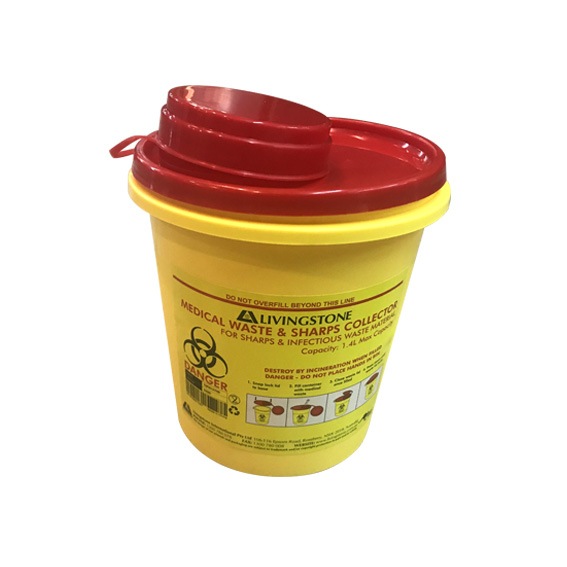 Buy Livingstone Needles Sharps Waste Collector 1.4L with Clip Lid and ...