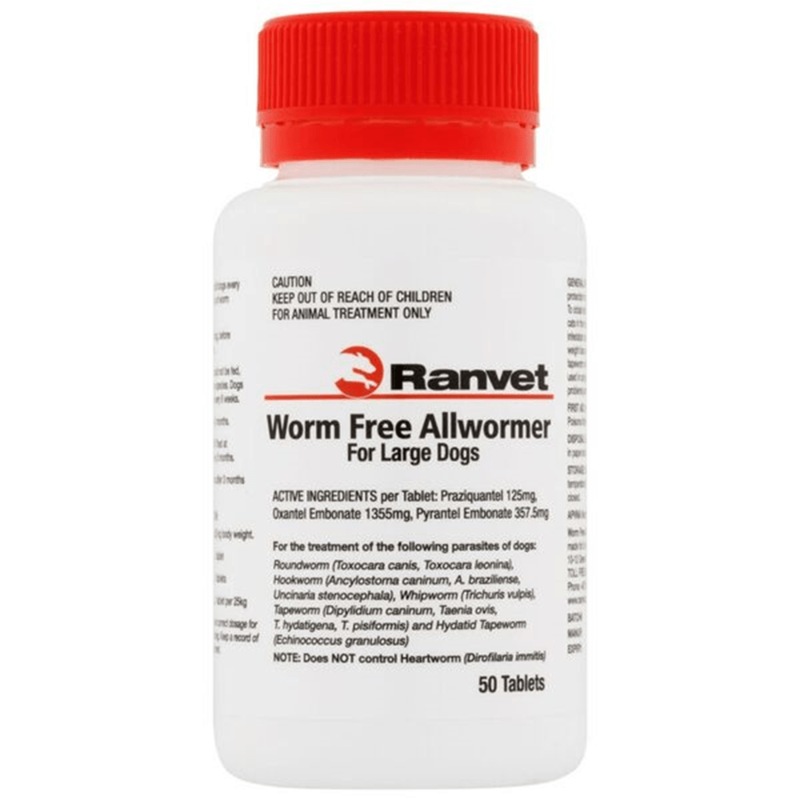 Buy Ranvet Worm Free Allwormer (White Label)25Kg L Dog 50Tabs - MyDeal