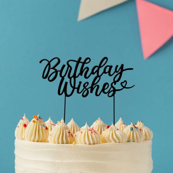 Buy Matte Black Plated Metal Cake Topper - Birthday Wishes - MyDeal ...