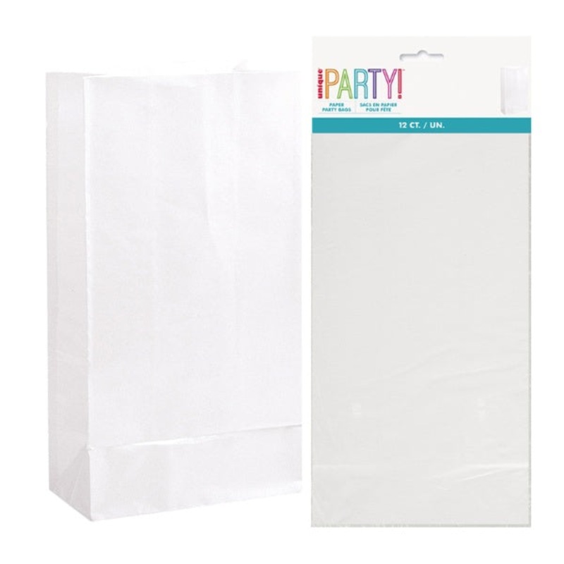 Buy White Paper Party Bags 26x13cm 12pk - MyDeal