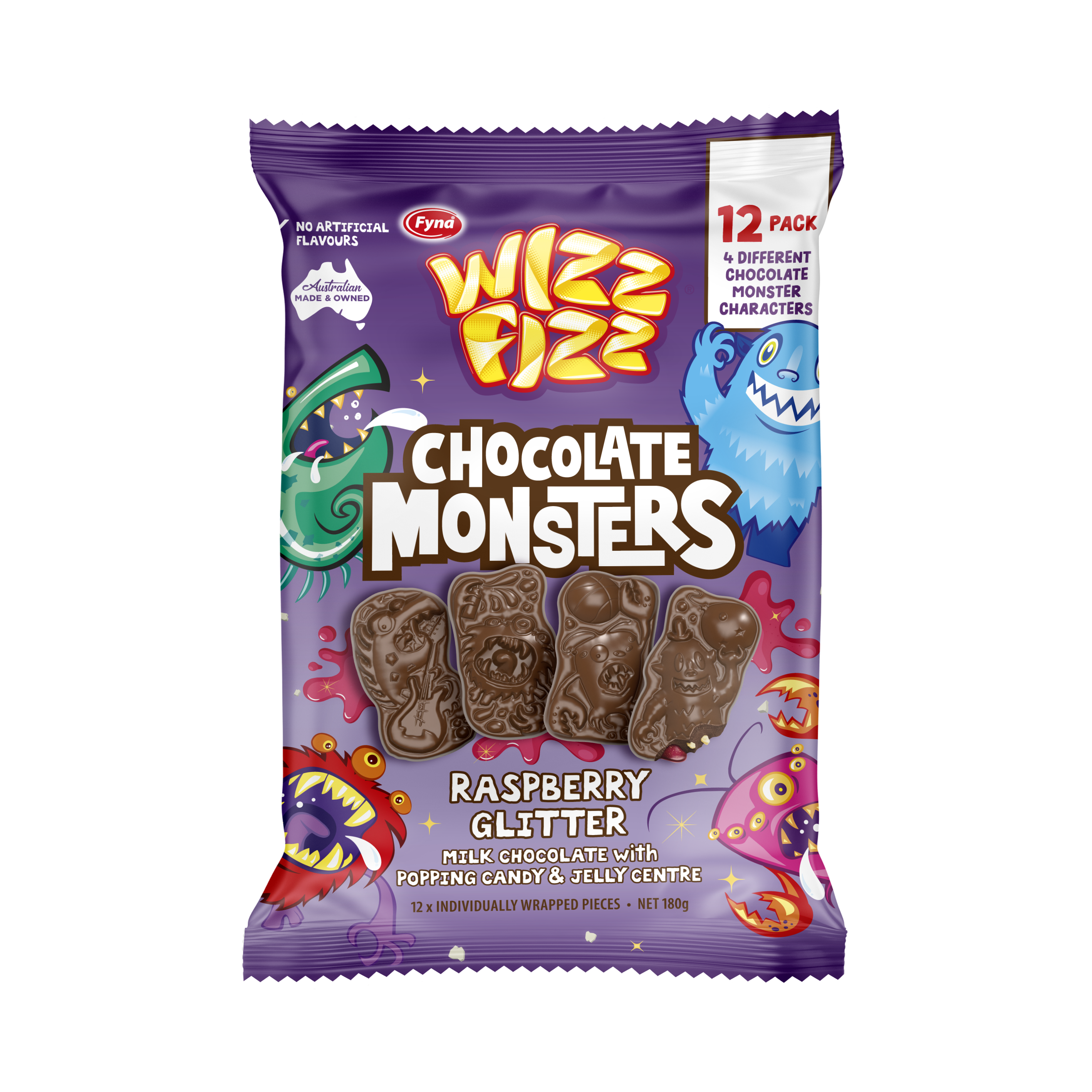 Buy Wizz Fizz Raspberry Glitters Chocolate Monsters 180g - MyDeal Australia