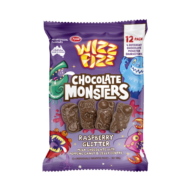 Buy Wizz Fizz Raspberry Glitters Chocolate Monsters 180g - MyDeal