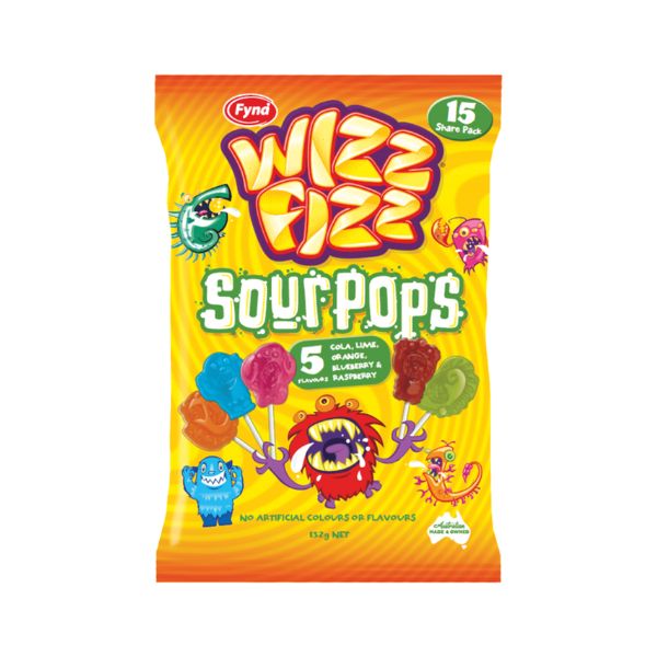 Buy Wizz Fizz Sour Pops 120g - MyDeal Australia