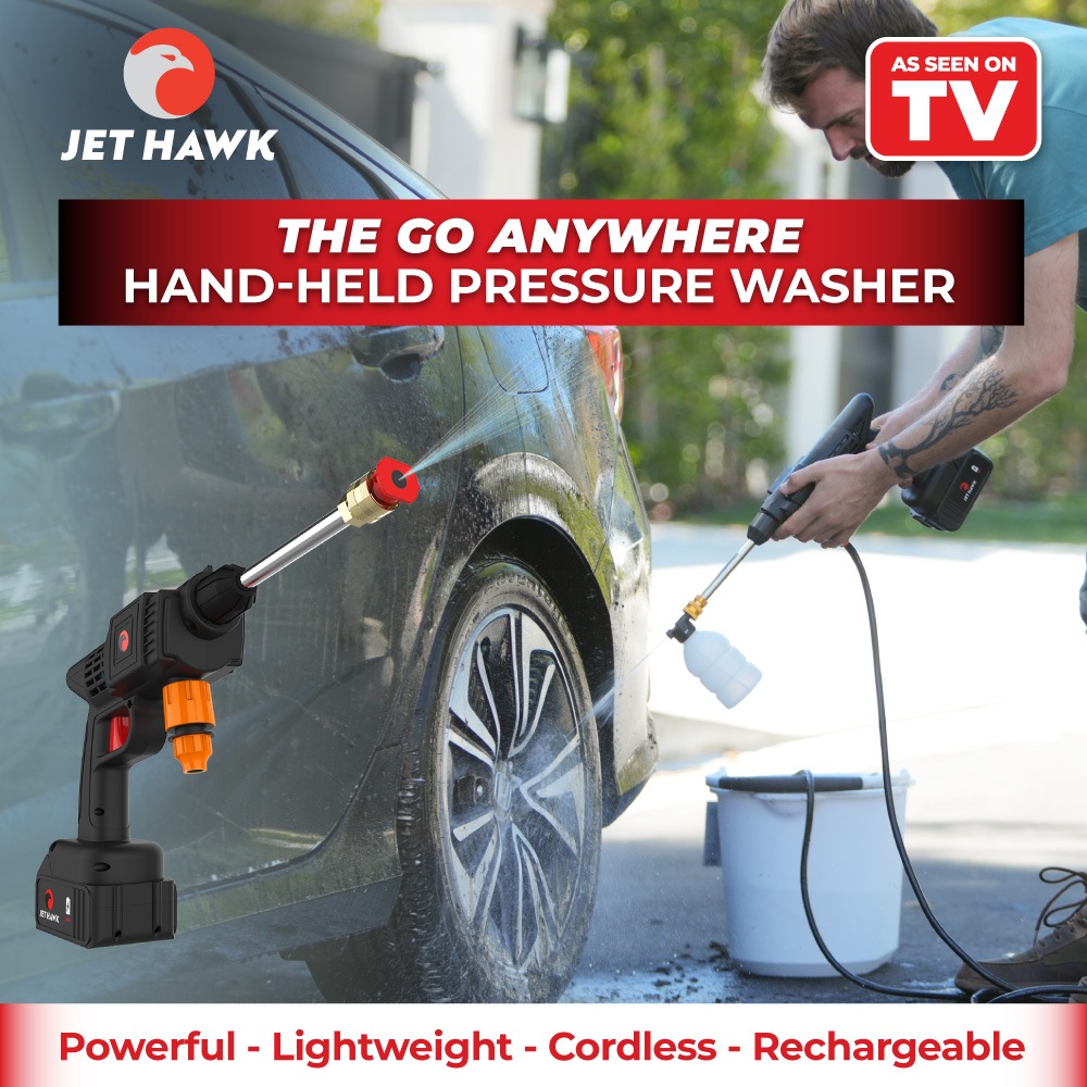 Jet Hawk Portable Cordless High Pressure Washer with 6 Spray Nozzles