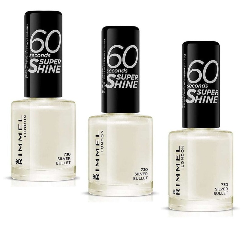 Buy 3x Rimmel 60 Seconds Super Shine Nail Polish 730 Silver Bullet - MyDeal