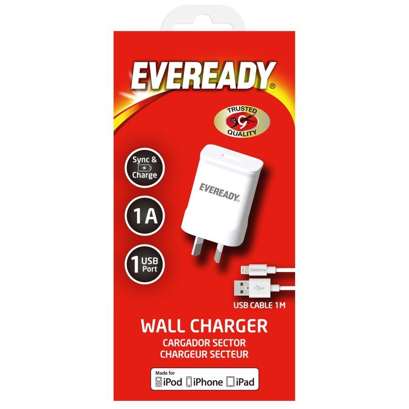 Buy Eveready Wall Charger 1A with iPhone (Lightning) Cable White ...
