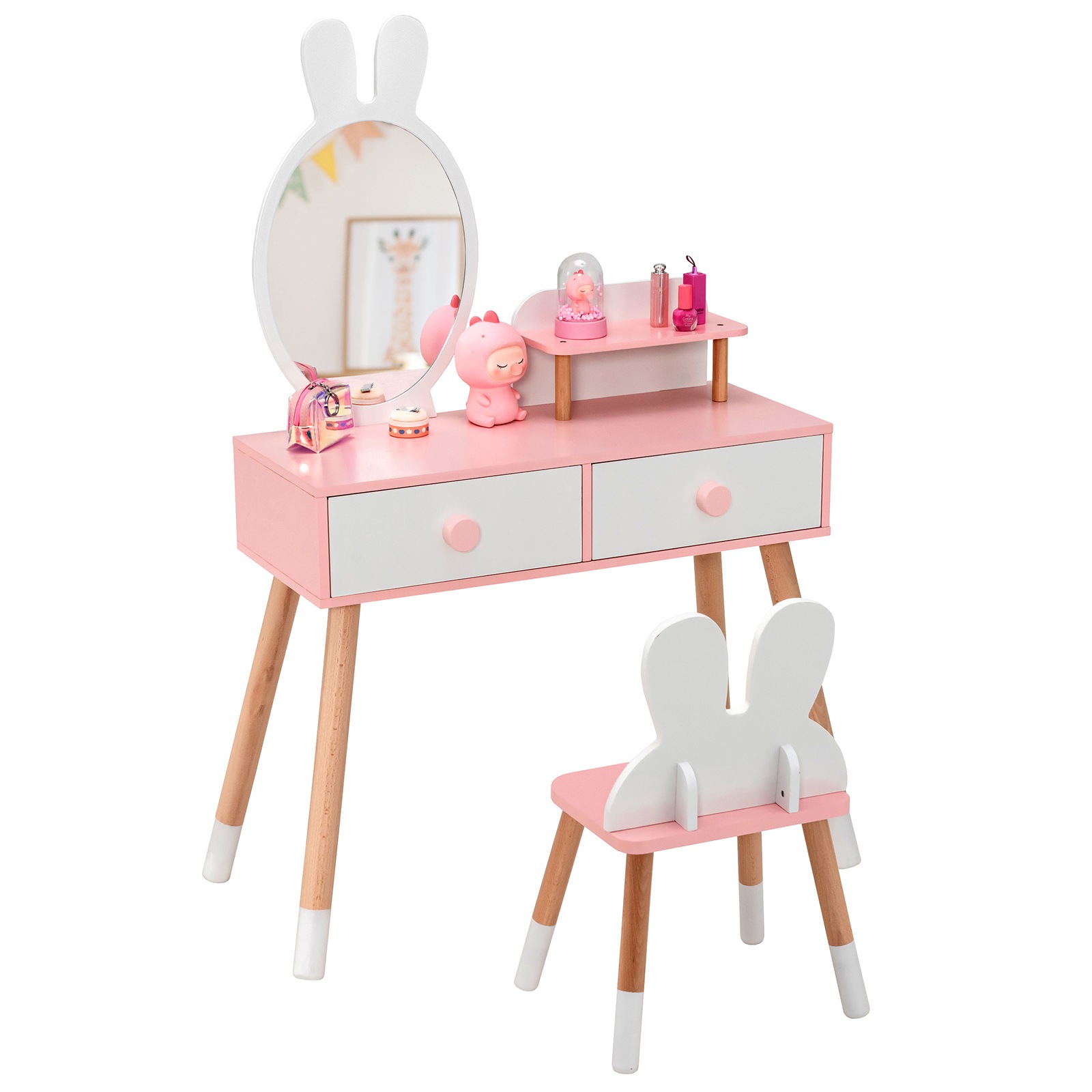 Buy Babyjoy 2-in-1 Kids Dressing Table & Chair Set w/Mirror Makeup Desk ...