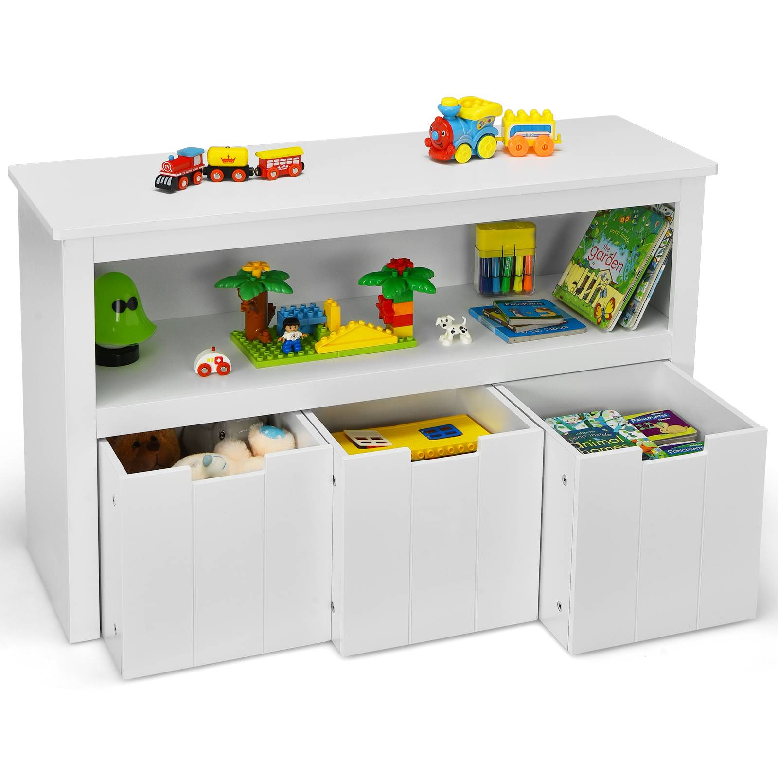 Buy Babyjoy Kids Toy Box Children Storage Cabinet w/3 Drawers & Built ...