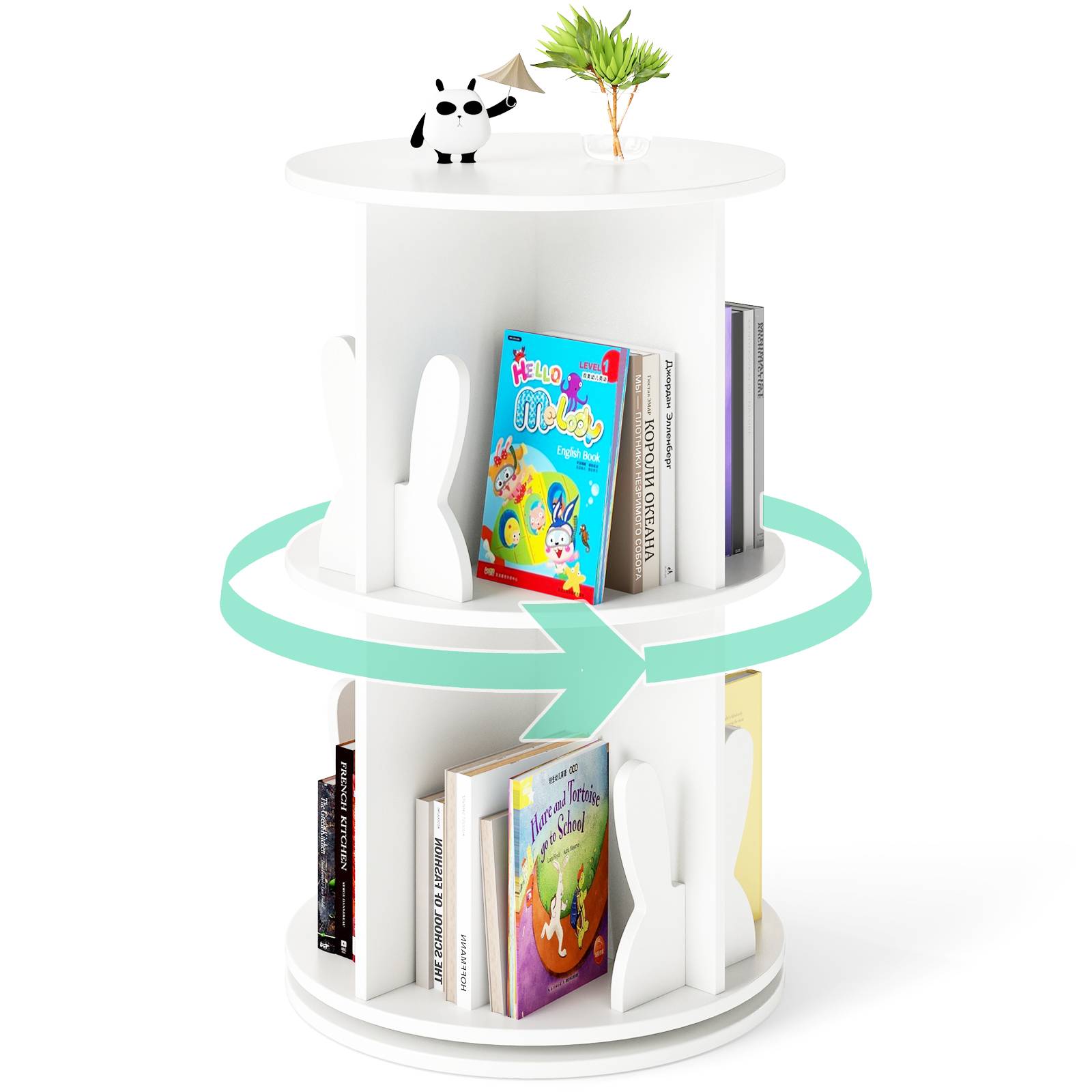Buy Babyjoy Rotating Bookshelf Cute 2-tier Kids Bookcase w/8 ...