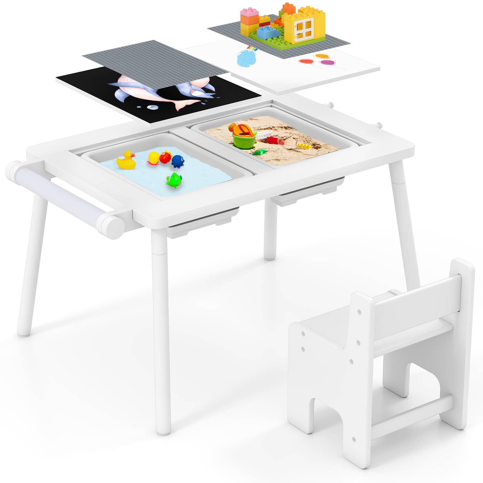 Buy Babyjoy Toddler Activity Table Sensory Table Chair Set w/Foldable ...