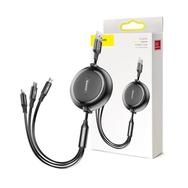 Buy Baseus Golden Loop Retractable 3 in 1 USB Cable 3.5A (35cm-120cm ...