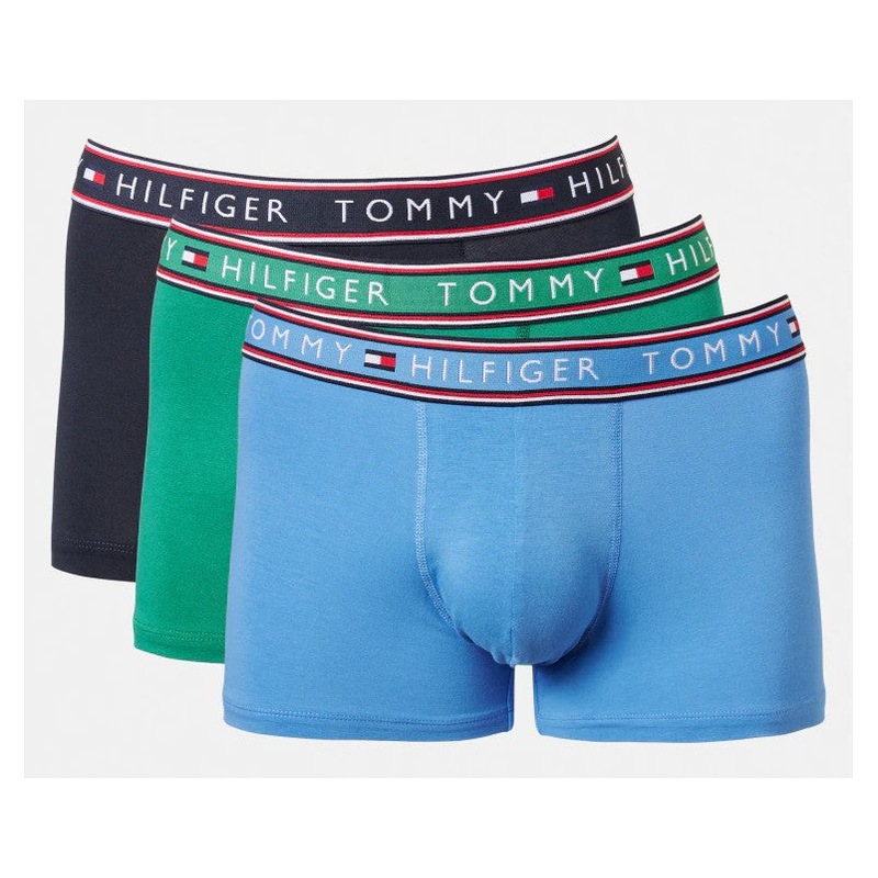 Buy Tommy Hilfiger Men's Cotton Stretch Trunks 3-Pack - Evergreen/Blue ...