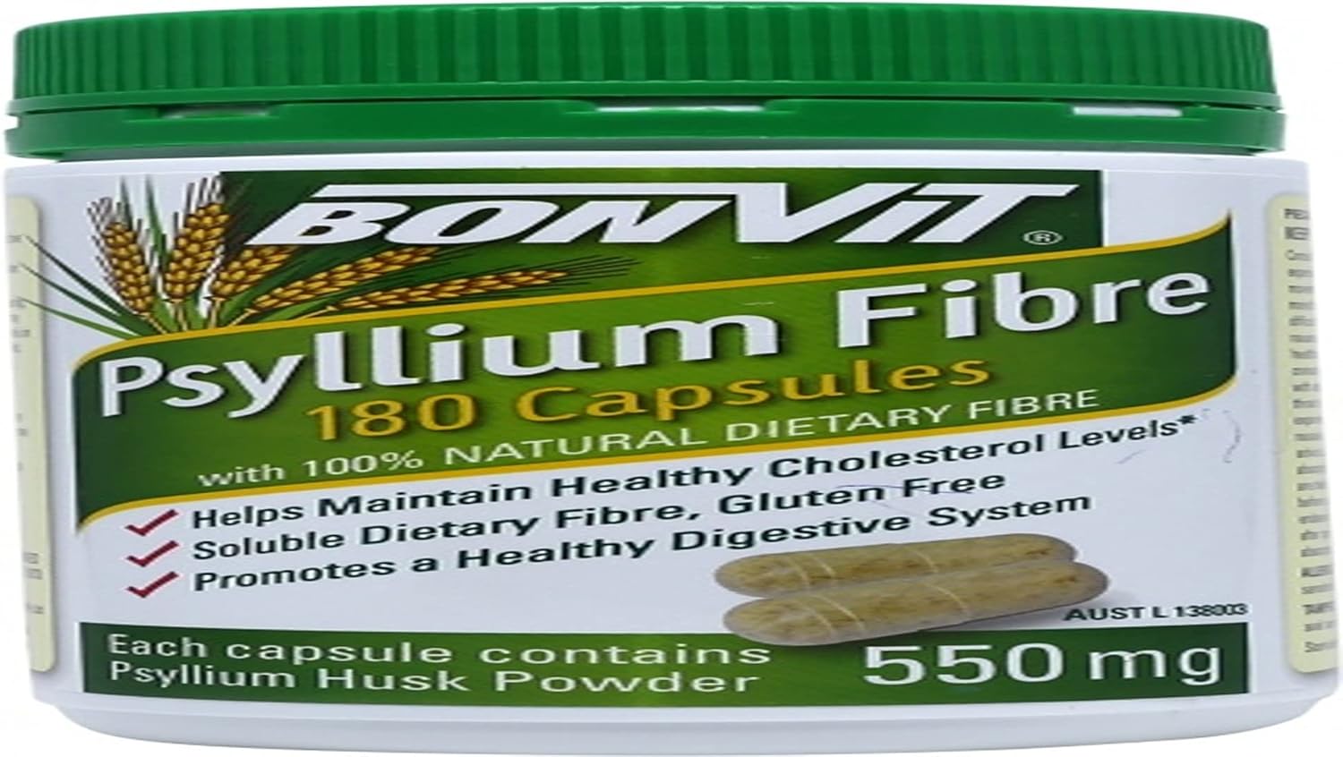 Buy Bonvit 550mg Psyllium Fibre 180 Capsules Natural Digestive Health ...