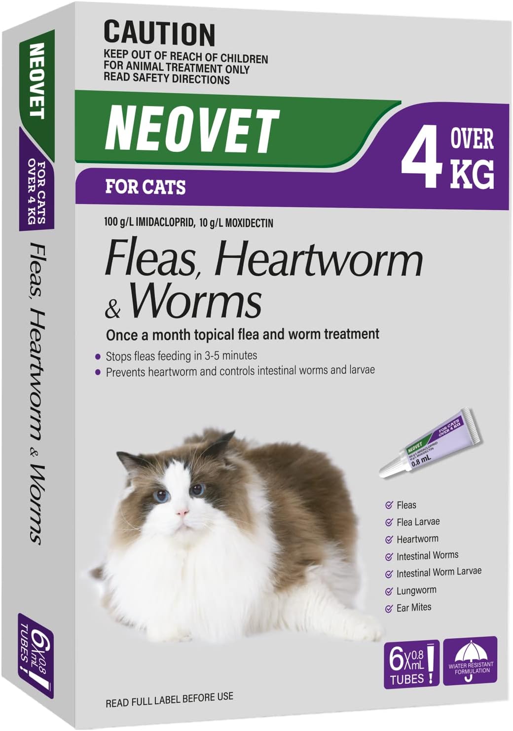 Buy NEOVET FOR CATS OVER Neovet Cat Flea & Worm Treatment 4KG 6 PACK ...