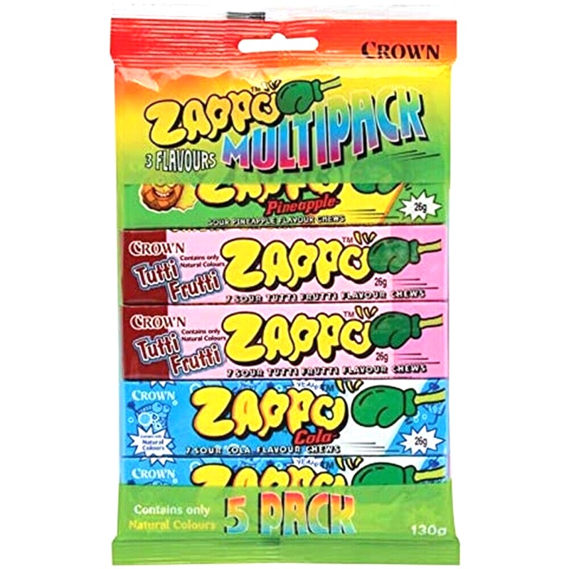 Buy Crown Zappo Sour Multipack 35 Chews 5 Packs Assorted Flavours ...