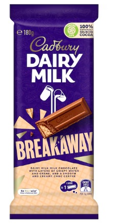 Buy 2 x Cadbury Dairy Milk Breakaway Chocolate Block 180g - MyDeal ...