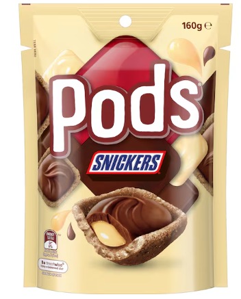 Buy 2 x Pods Snickers Chocolate Snack Share Party Bag 160g - MyDeal ...