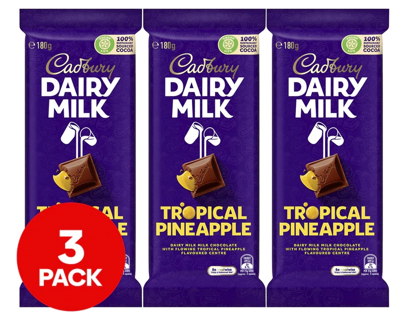 Buy 3 x Cadbury Dairy Milk Tropical Pineapple, 180g - MyDeal Australia