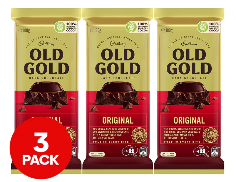 Buy 3 x Cadbury Old Gold Original Dark Chocolate Block 180g - MyDeal ...