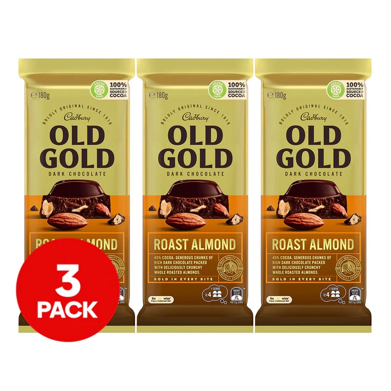 Buy 3 x Cadbury Old Gold Roast Almond Dark Chocolate Block 180g - MyDeal