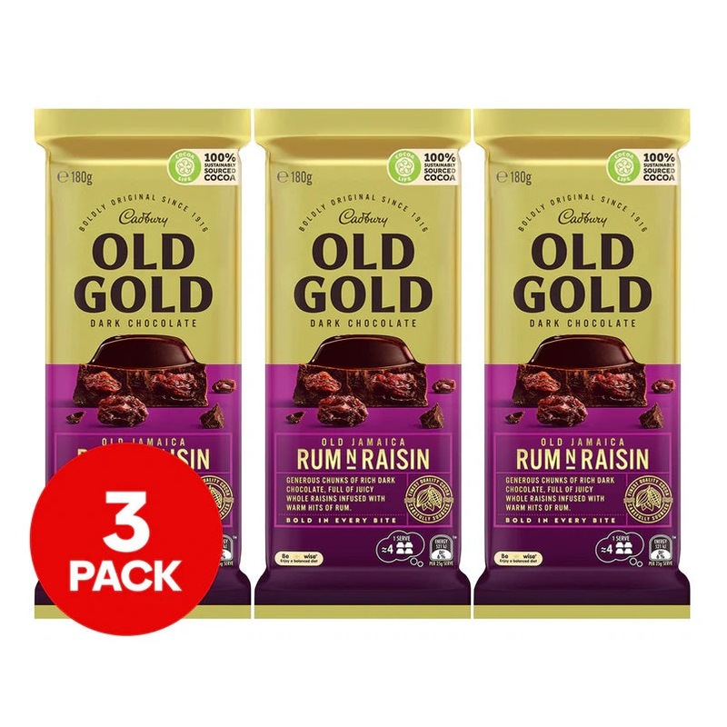 Buy 3 x Cadbury Old Gold Old Jamaica Rum & Raisin 180g - MyDeal