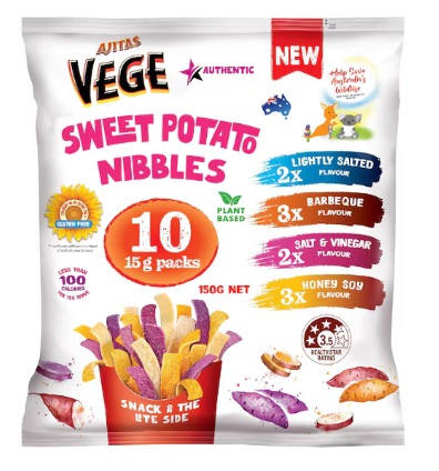 Buy Ajitas Vege Sweet Potato Nibbles Chips Variety 10 pack 150g - MyDeal Australia