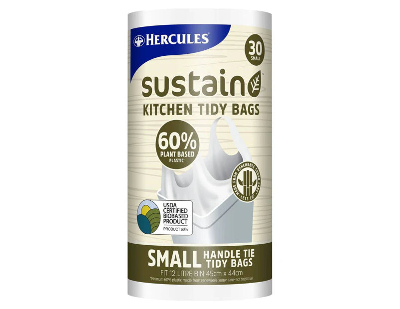 Buy Hercules Small 12L Sustain Plant Based Handle Tie Kitchen Tidy Bags ...