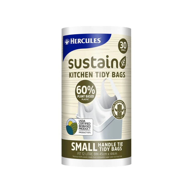 Buy Hercules Small 12L Sustain Plant Based Handle Tie Kitchen Tidy Bags ...