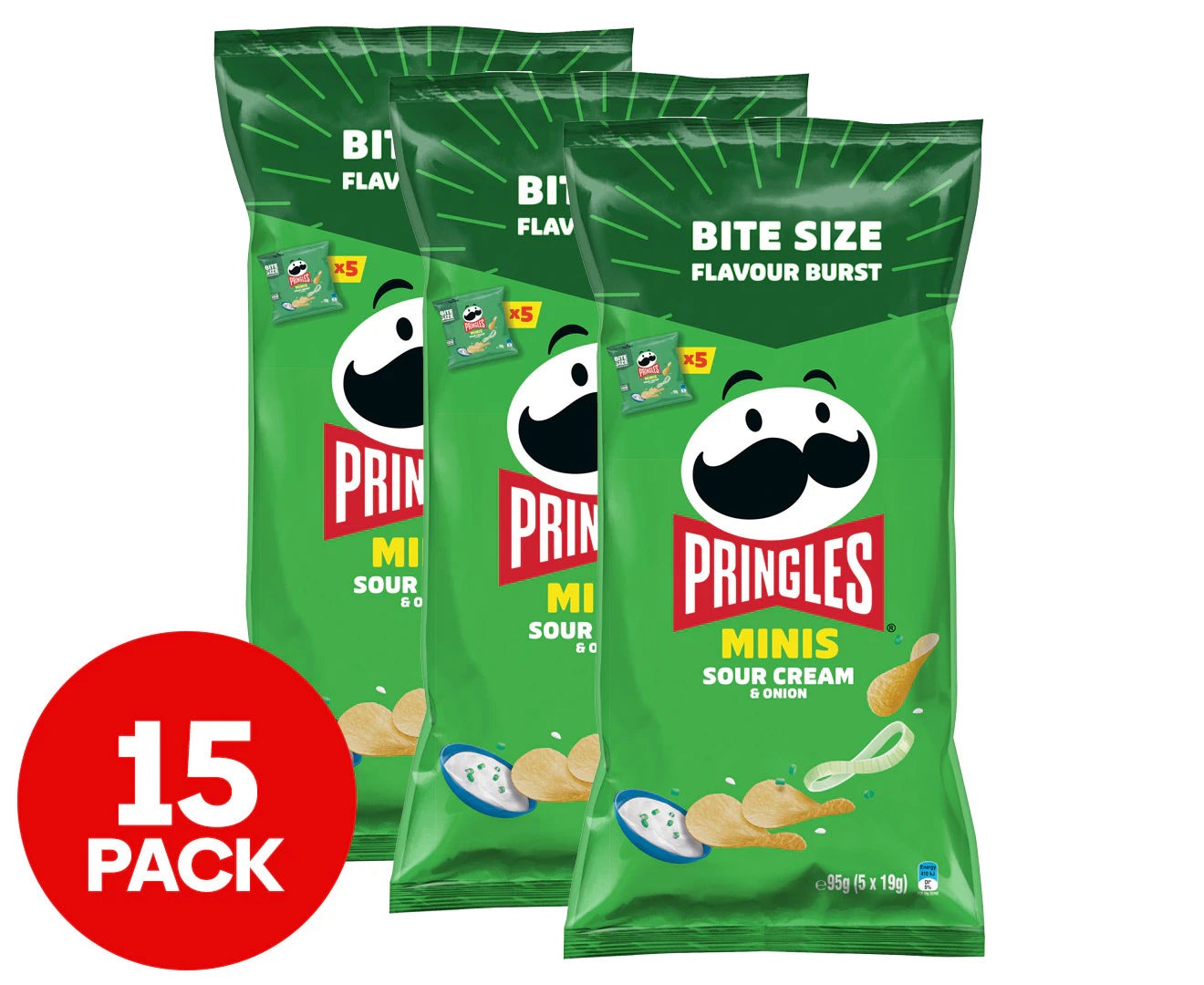 Buy Pringles Minis Sour Cream & Onion 95g - Pack of 3 - MyDeal Australia