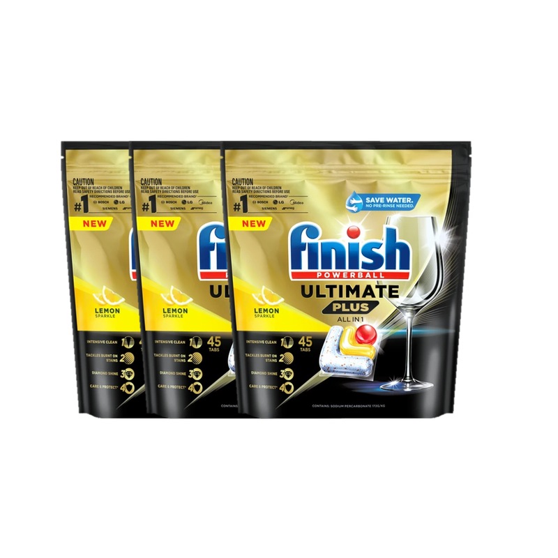 Buy 3 Pack Finish Ultimate Plus Dishwasher Tablets 45 Tablets - MyDeal