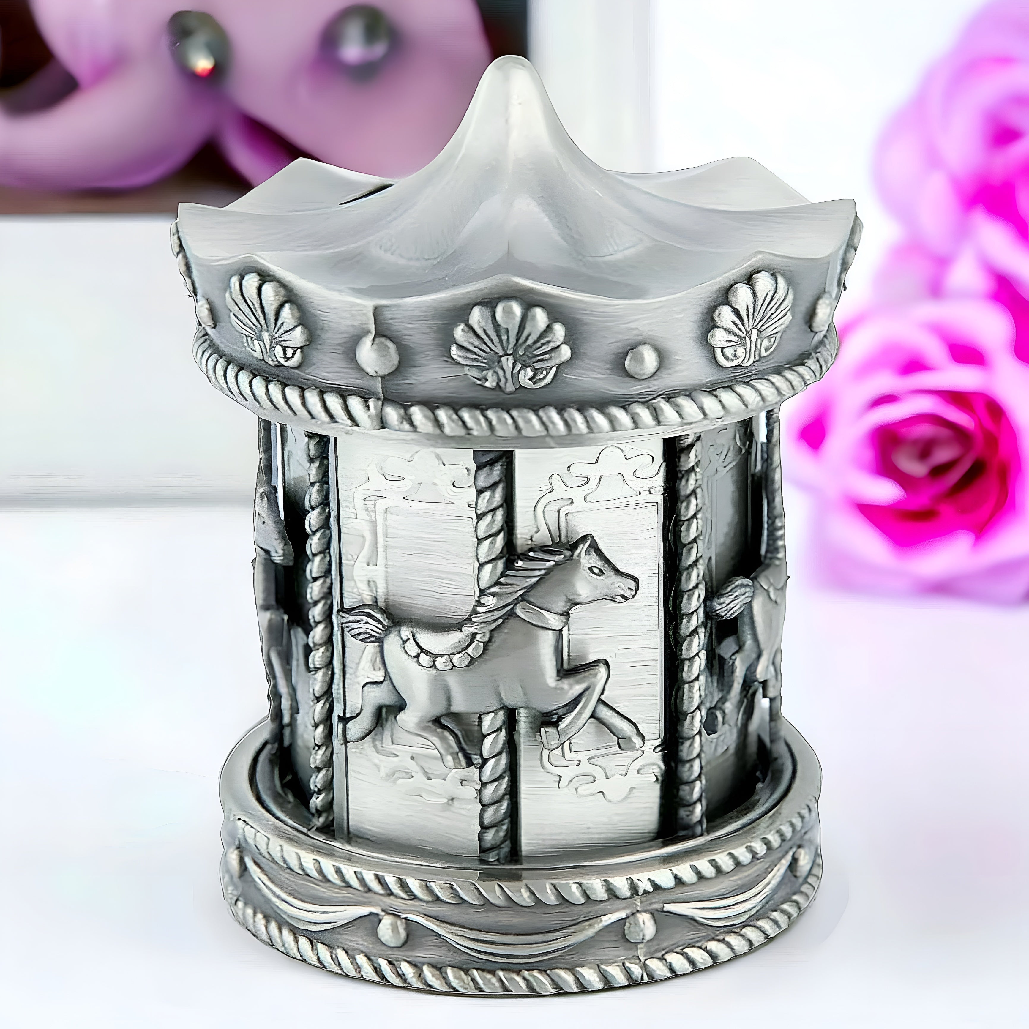 Buy Children's Silver Pewter Carousel Merry Go Round Money Box - MyDeal ...