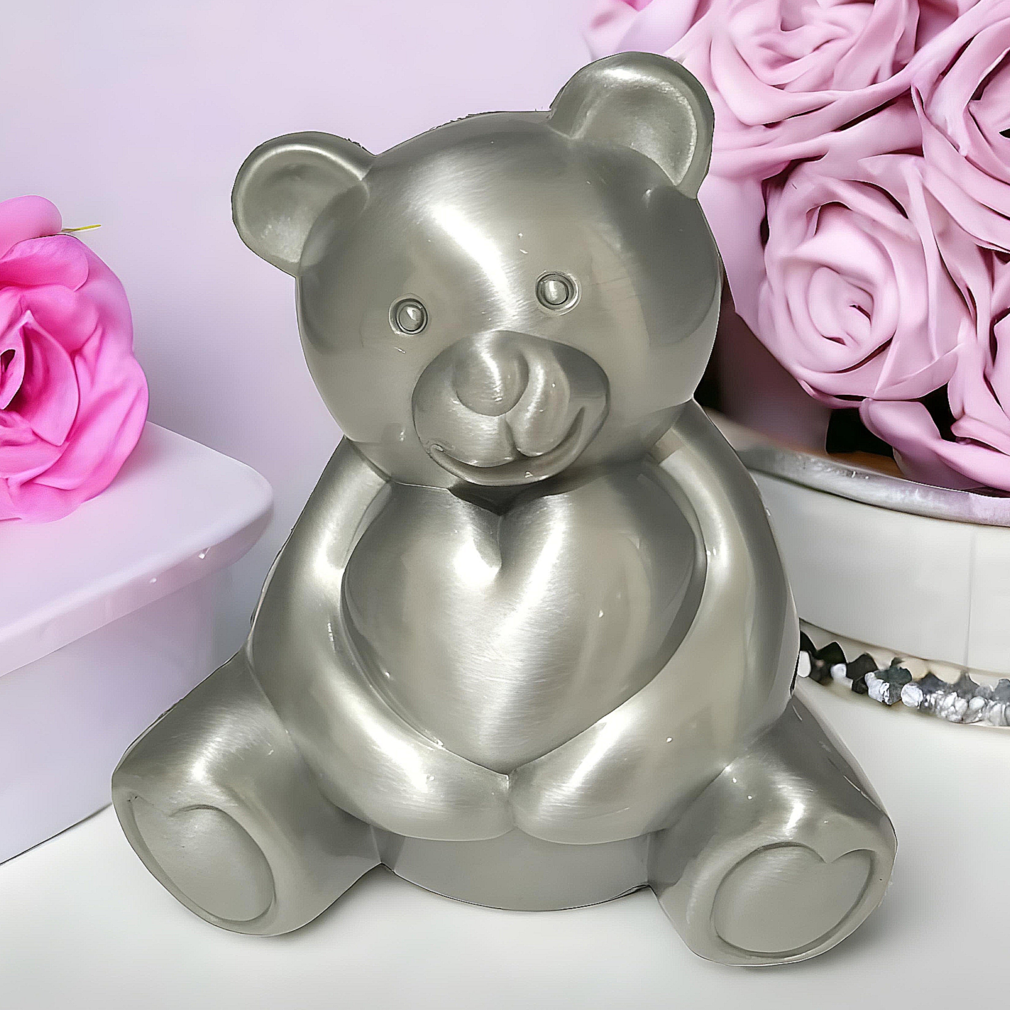 Buy Children's Silver Pewter Teddy Bear Holding Love Heart Money Box ...