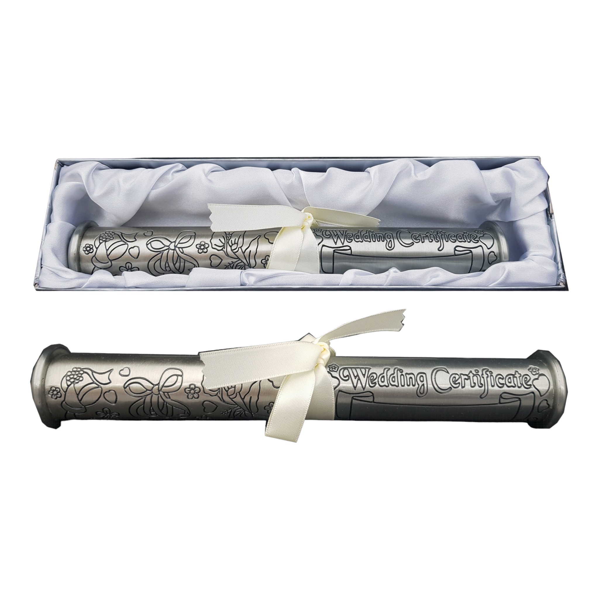Buy Silver Pewter Wedding Certificate Holder in Satin Gift Box - MyDeal ...