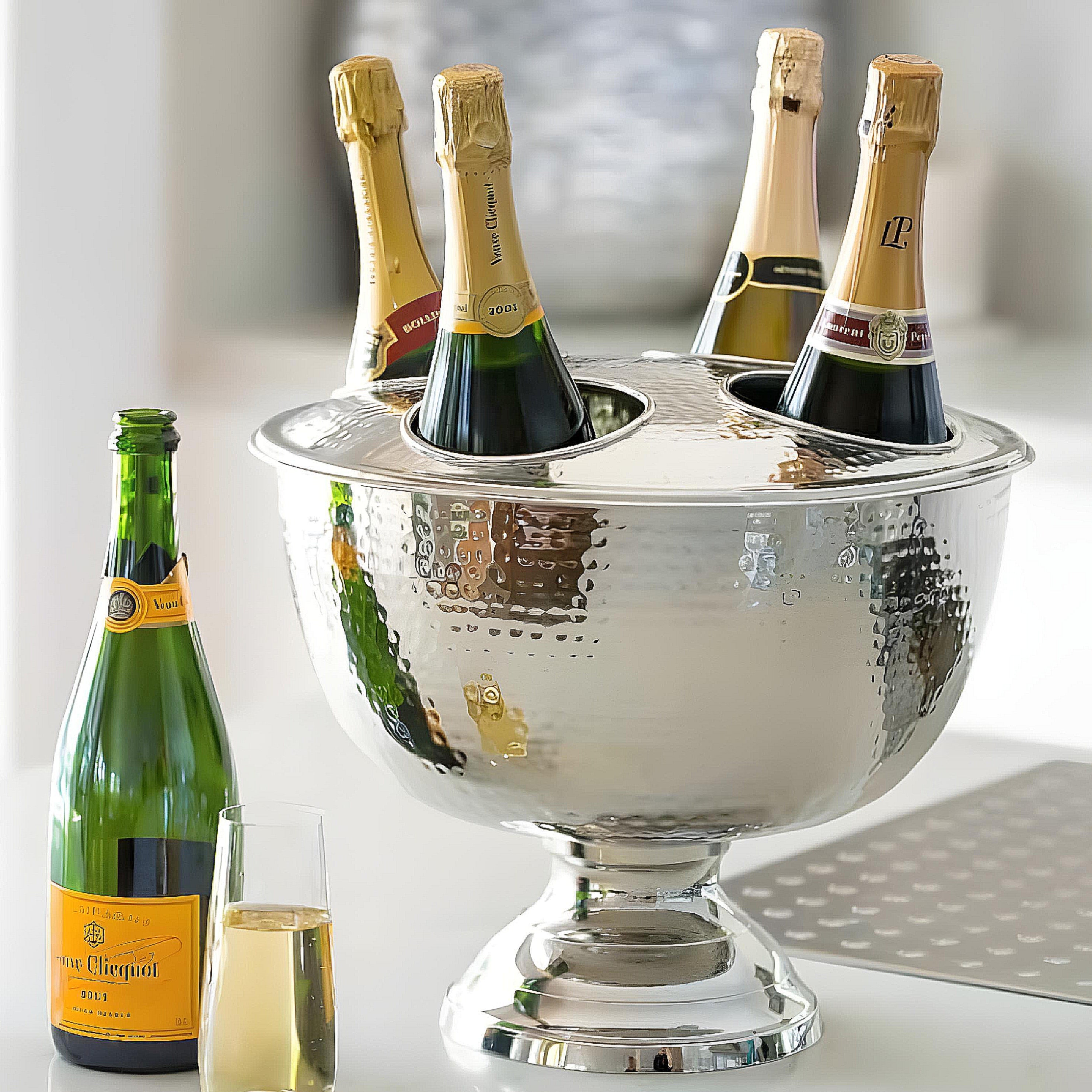 Buy Shiny Silver Plated 4 Bottle Hammered Champagne & Wine Ice Cooler ...