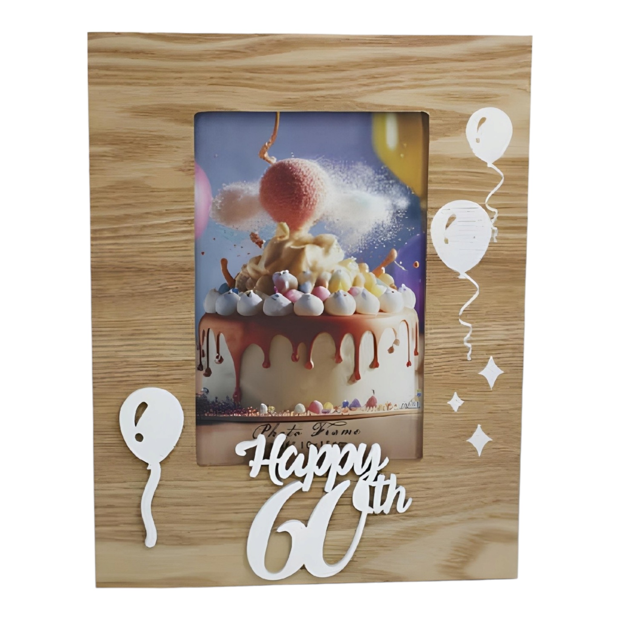 Buy Wood & White Laser Cut Happy 60th Birthday Photo Frame - MyDeal ...