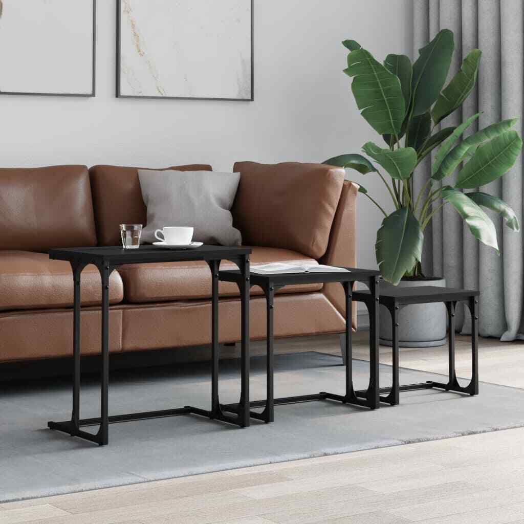 Buy Fin Nesting Coffee Tables Side Table Living Room 3 Pcs Black ...