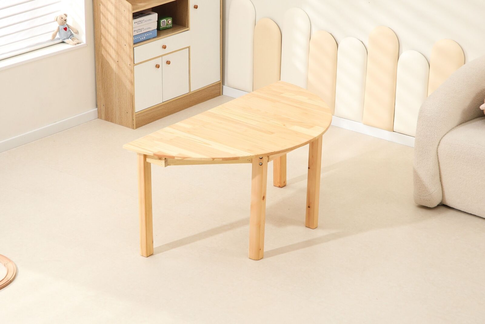 Buy FTYP 120X60Cm Semi Circle Timber Pinewood Wooden Kids Table ...
