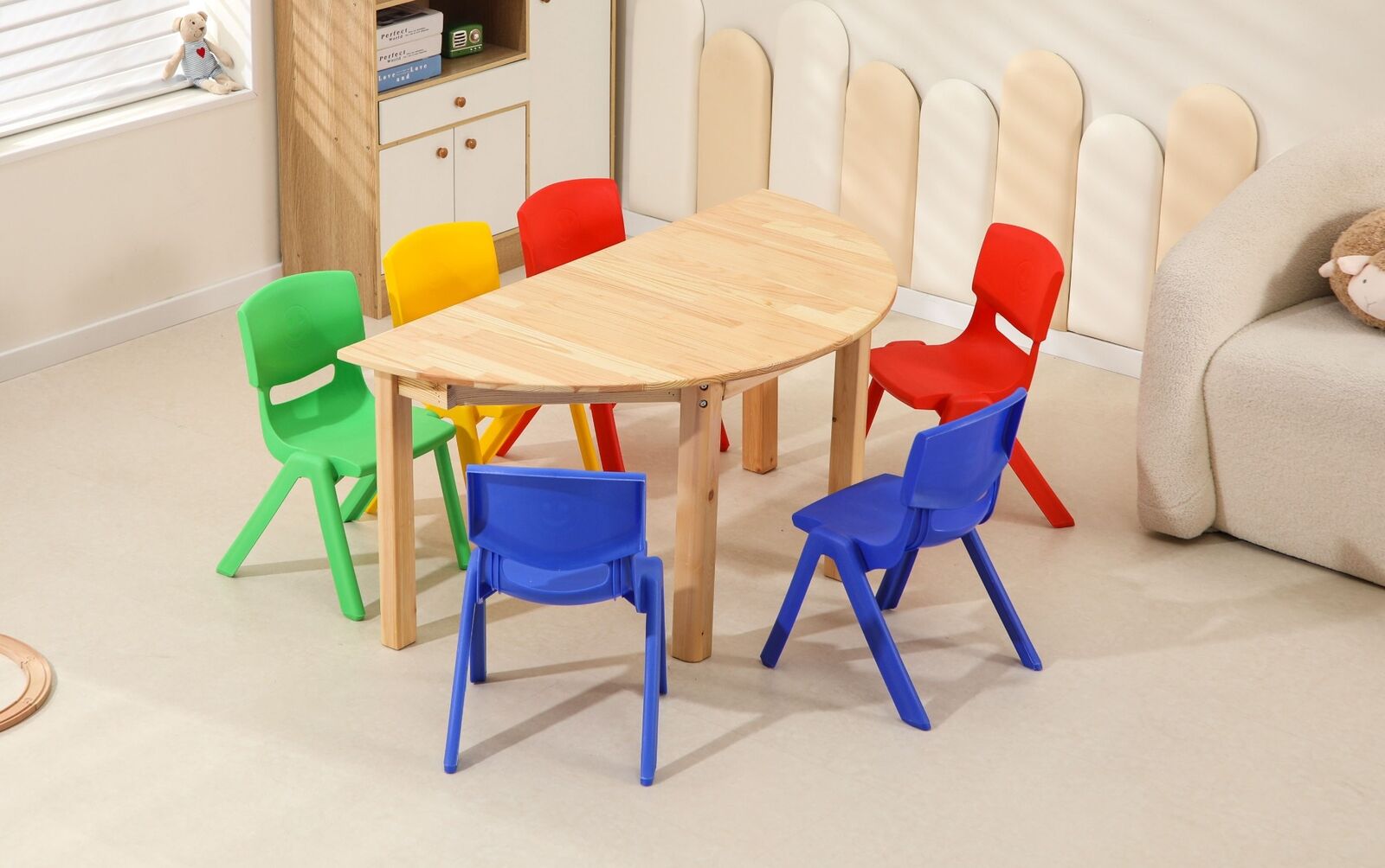 Buy FTYP 120X60Cm Semi Circle Timber Pinewood Wooden Kids Table Study ...