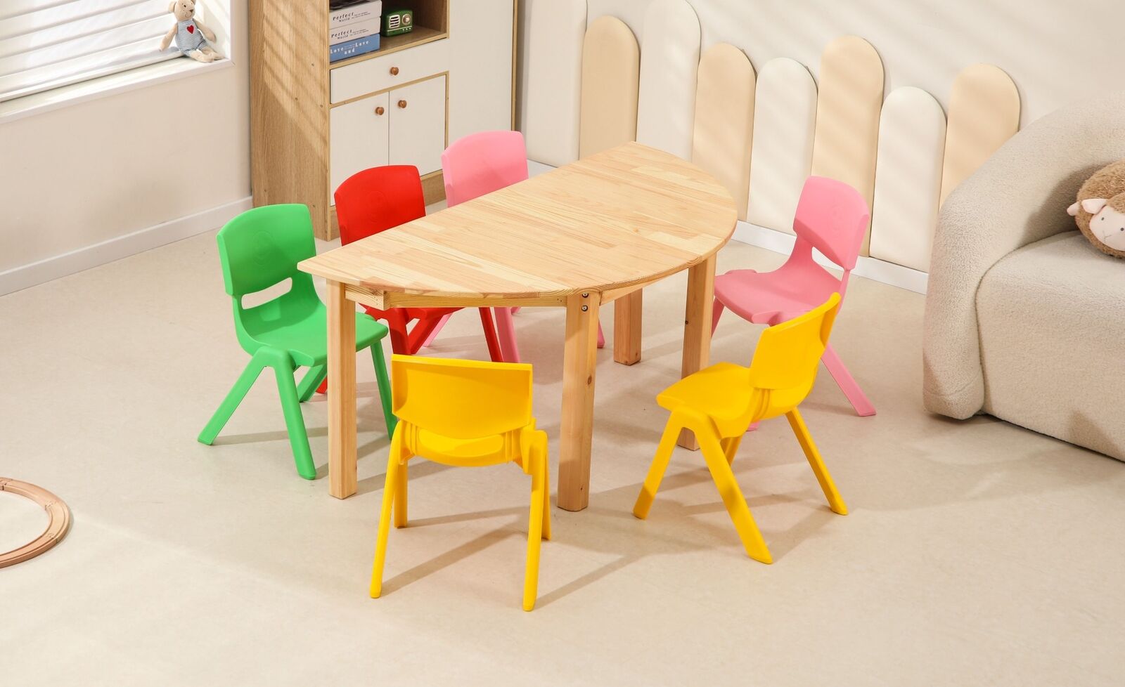 Buy FTYP 120X60Cm Semi Circle Timber Pinewood Wooden Kids Table Study ...
