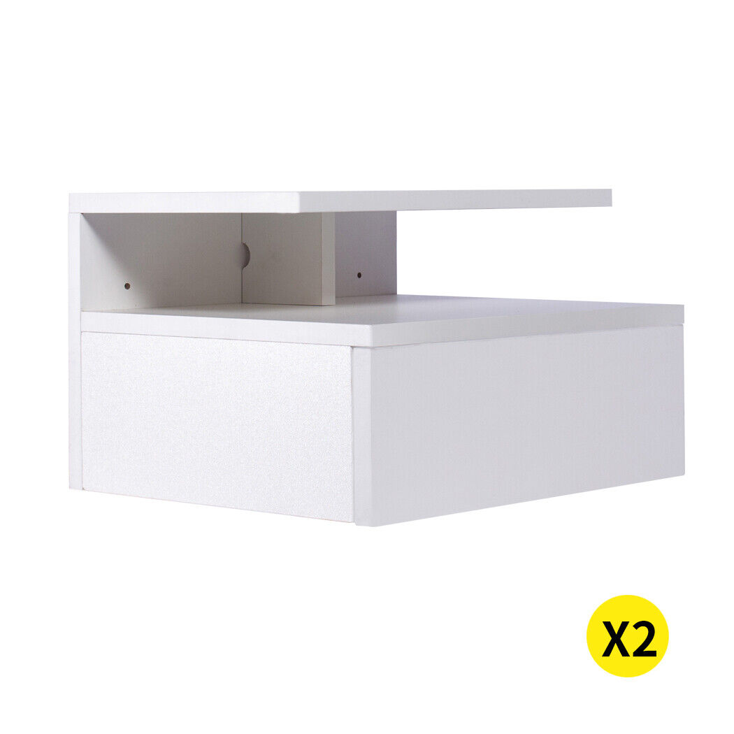 Buy FTYP 2X Bedside Tables Side Table Led Wall Mounted Cabinet Floating ...