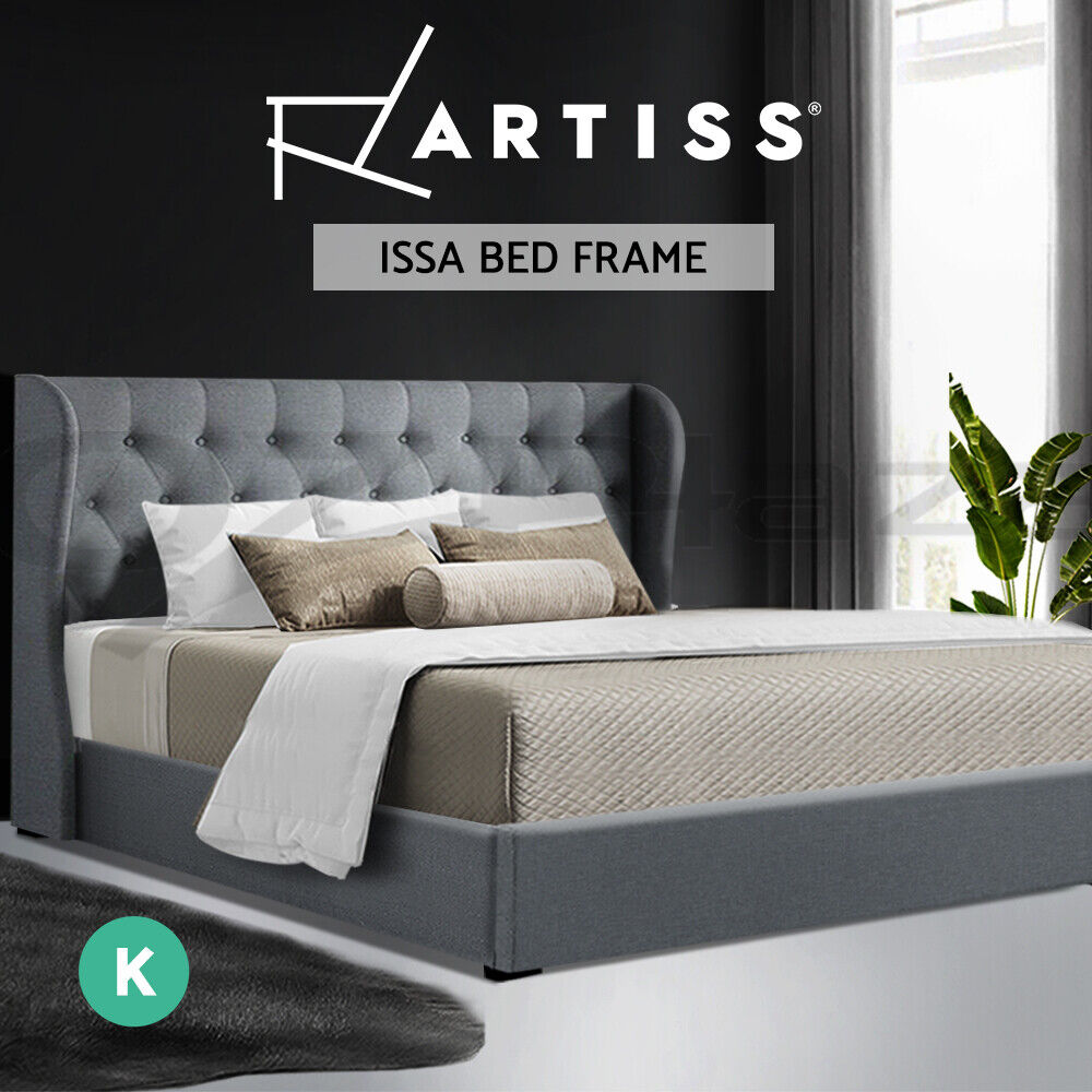 Buy FTYP Bed Frame King Size Gas Lift Storage Mattress Base Wooden Grey ...