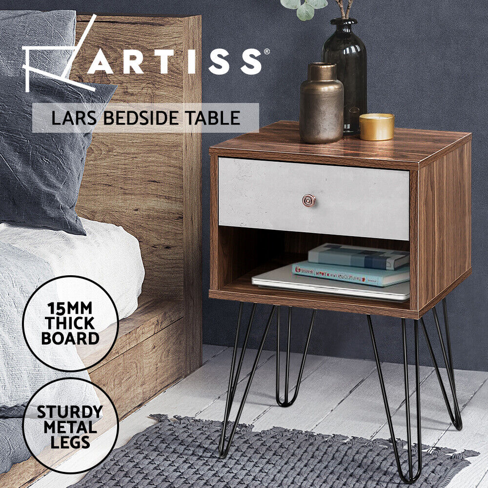 Buy FTYP Bedside Table Drawers Side Table Shelf Storage Cabinet Nightstand Lars - MyDeal Australia