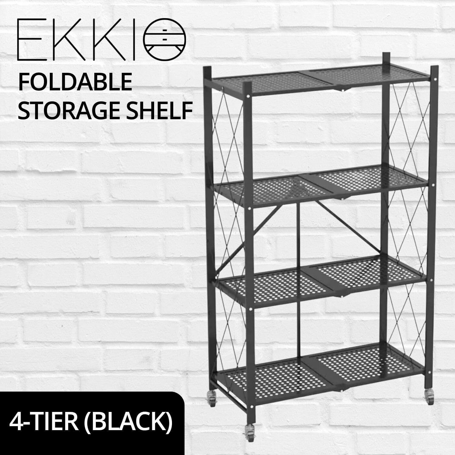 Buy FTYP Foldable Storage Shelf 4 Tier Bookshelf Wheel Cart Display ...