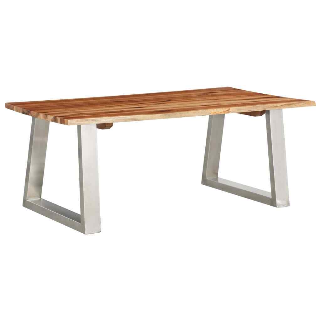 Buy FTYP Solid Acacia Wood Coffee Table 100Cm With Stainless Steel Legs ...
